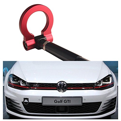 Dewhel JDM Aluminum Track Racing Front Rear Bumper Car Accessories Auto Trailer Ring Eye Towing Tow Hook Kit Red Screw On For Volkswagen MK7 VII Golf GTi 2015-Up