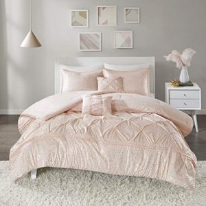 intelligent design - id10-1342 adele ultra soft microfiber metallic print bed comforter set full/queen size, blush, gold