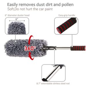 upra Ultimate Car Duster Kit，Best Microfiber Multipurpose Duster,Interior &Exterior Cleaning Tools,Dashboard Detailing Brush,Scratch Lint Free,Pollen Removing,extendable Handle,Tuck,SUV,RV,Set of 4