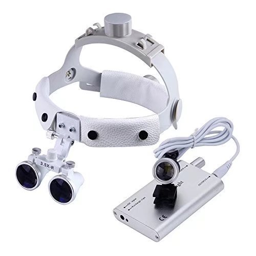 EAST Dental 3.5X-R White Color LED Head Light + Dental Surgical Glasses Binocular Loupes DY-108