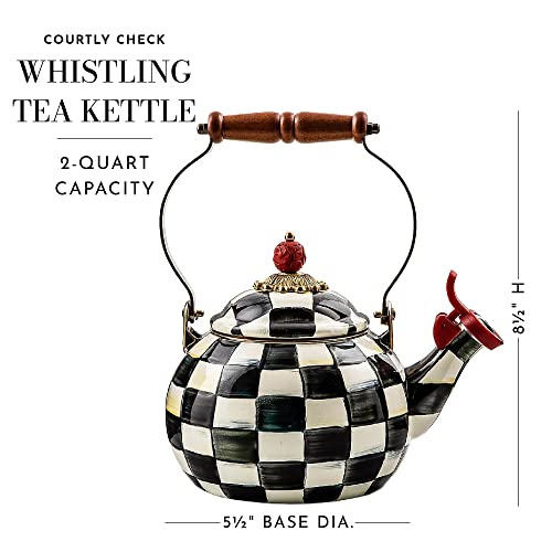 MacKenzie-Childs Courtly Check Enamel Whistling Tea Kettle, Decorative Teapot