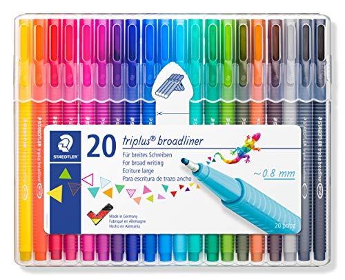 STAEDTLER 338 SB20 Triplus Broadliner bullet Pen, 0.8 mm - Assorted Colours (Pack of 20)