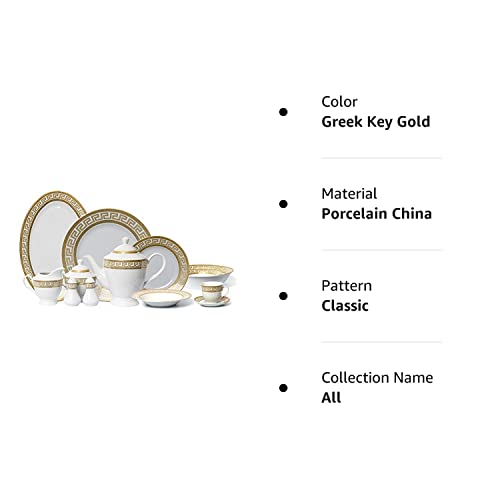 Euro Porcelain 57-pc Banquet Dinnerware Set Gold Greek Key - Luxury Tableware Dining Service for 8