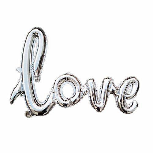 Glanzzeit 33 x 24 Inch Handwriting Love Balloon Banner Romantic Letters Script Love for Marriage Proposal Engagement Bridal Shower Wedding Anniversary Party Decor (Silver)