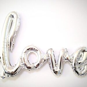 Glanzzeit 33 x 24 Inch Handwriting Love Balloon Banner Romantic Letters Script Love for Marriage Proposal Engagement Bridal Shower Wedding Anniversary Party Decor (Silver)