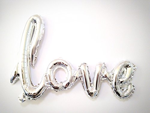 Glanzzeit 33 x 24 Inch Handwriting Love Balloon Banner Romantic Letters Script Love for Marriage Proposal Engagement Bridal Shower Wedding Anniversary Party Decor (Silver)