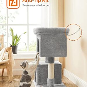 Feandrea Cat Tree, 33.1-Inch Cat Tower, L, Cat Condo for Large Cats up to 16 lb, Large Cat Perch, 2 Cat Caves, Scratching Post, Light Gray UPCT61W