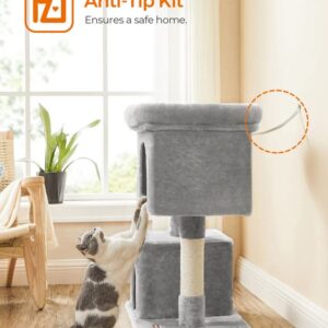 Feandrea Cat Tree, 33.1-Inch Cat Tower, L, Cat Condo for Large Cats up to 16 lb, Large Cat Perch, 2 Cat Caves, Scratching Post, Light Gray UPCT61W