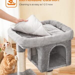 Feandrea Cat Tree, 33.1-Inch Cat Tower, L, Cat Condo for Large Cats up to 16 lb, Large Cat Perch, 2 Cat Caves, Scratching Post, Light Gray UPCT61W