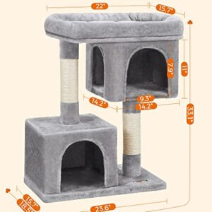 Feandrea Cat Tree, 33.1-Inch Cat Tower, L, Cat Condo for Large Cats up to 16 lb, Large Cat Perch, 2 Cat Caves, Scratching Post, Light Gray UPCT61W