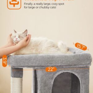 Feandrea Cat Tree, 33.1-Inch Cat Tower, L, Cat Condo for Large Cats up to 16 lb, Large Cat Perch, 2 Cat Caves, Scratching Post, Light Gray UPCT61W