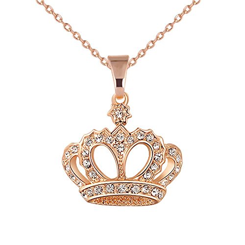 TenDollar Charm Wedding Queen Long Chain Rhinestones Crystal Crown Pendant Necklace (Gold)