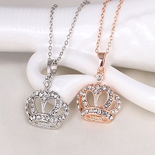 TenDollar Charm Wedding Queen Long Chain Rhinestones Crystal Crown Pendant Necklace (Gold)