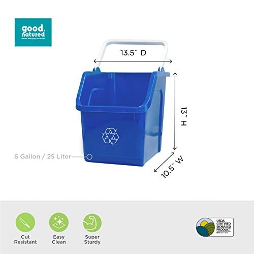 Good Natured Stackable Recycle Bin with Handle, 6 Gallon / 25 Liter - Ideal for Kitchen, Home & Indoor Use - Compact & Small Recycling Bin - Perfect for Recycling Cans, Blue Recycle Bin for Easy Trash Sorting