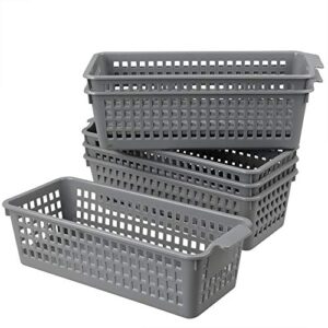 doryh long plastic basket trays, slim pencil organizer grey, 6-pack