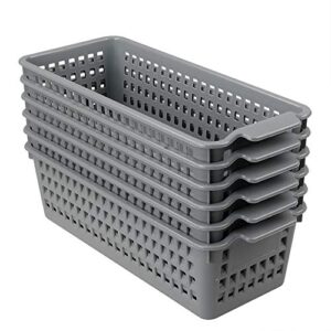 Doryh Long Plastic Basket Trays, Slim Pencil Organizer Grey, 6-Pack