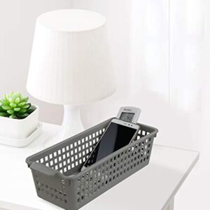 Doryh Long Plastic Basket Trays, Slim Pencil Organizer Grey, 6-Pack