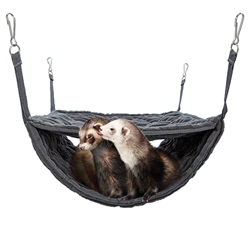 Niteangel Luxury Double Bunkbed Hammock, Fit 2 Adult Ferrets or 5 More Adult Rats Warm Plush Hanging Hammock Bed Hideout for Hamster Guinea Pig Rat Ferret Chinchill(Gray)