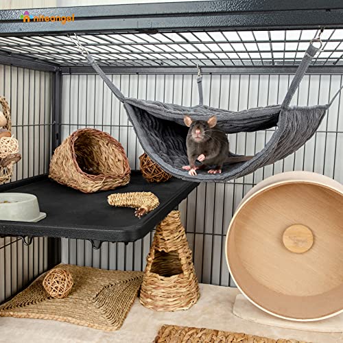 Niteangel Luxury Double Bunkbed Hammock, Fit 2 Adult Ferrets or 5 More Adult Rats Warm Plush Hanging Hammock Bed Hideout for Hamster Guinea Pig Rat Ferret Chinchill(Gray)