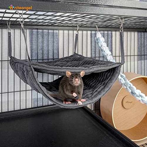 Niteangel Luxury Double Bunkbed Hammock, Fit 2 Adult Ferrets or 5 More Adult Rats Warm Plush Hanging Hammock Bed Hideout for Hamster Guinea Pig Rat Ferret Chinchill(Gray)