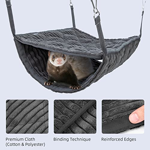 Niteangel Luxury Double Bunkbed Hammock, Fit 2 Adult Ferrets or 5 More Adult Rats Warm Plush Hanging Hammock Bed Hideout for Hamster Guinea Pig Rat Ferret Chinchill(Gray)