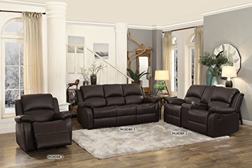 Homelegance Clarkdale Double Reclining Sofa with Drop Down Cup Holders, Br Brown