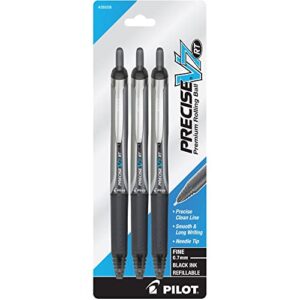 pilot® precise™ v7 liquid ink retractable rollerball pens, fine point, 0.7 mm, assorted barrel colors, black ink, pack of 3 pens