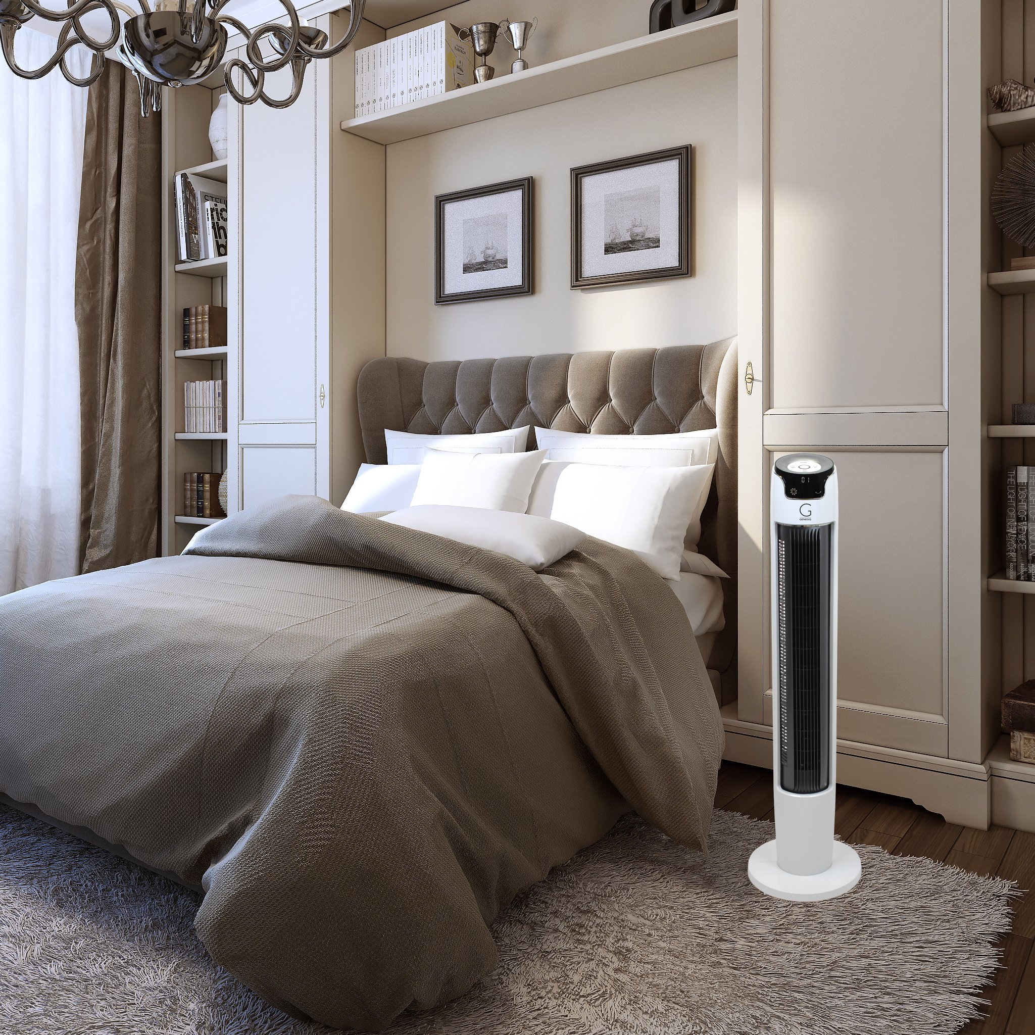 Genesis Powerful 43 Inch Oscillating Tower Fan with Max Air Quiet Technology and Remote, White (G5TOWERFAN)