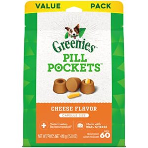 greenies pill pockets for dogs capsule size natural soft dog treats, cheese flavor, 15.8 oz. pack (60 treats)