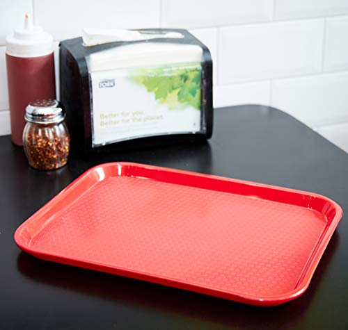 Fast Food Tray 10 x 14 Red Rectangular Polypropylene Serving Tray for Cafeteria, Diner, Restaurant, Food Courts