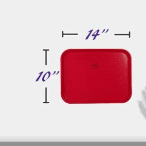 Fast Food Tray 10 x 14 Red Rectangular Polypropylene Serving Tray for Cafeteria, Diner, Restaurant, Food Courts