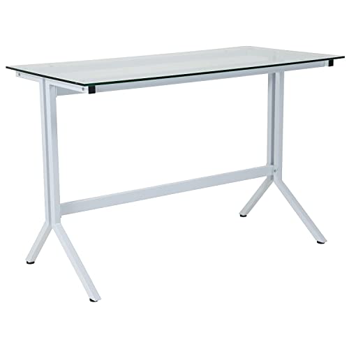 Flash Furniture Winfield Collection Glass Computer Desk with White Metal Frame