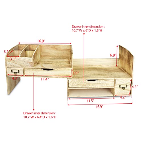 Ikee Design Large Extendable Wooden Desktop Organizer for Office Supplies, Storage Shelf Rack Book Shelf, Stationary Compartment Holder, 17 1/4" W x 7 1/2" D x 12" H