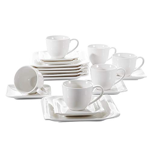 vancasso 18-Piece Dinnerware Set, Service for 6，Durable Porcelain Dinnerware Set, Teacup, Plates and Saucers, Ivory White