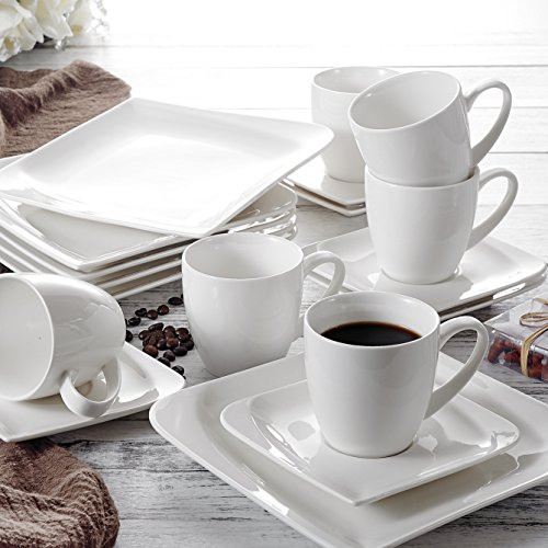 vancasso 18-Piece Dinnerware Set, Service for 6，Durable Porcelain Dinnerware Set, Teacup, Plates and Saucers, Ivory White