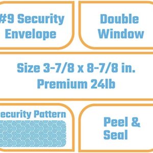 Office Deed 500 #9 Double Window SELF SEAL Security Envelopes-Designed for Quickbooks Invoices and Business Statements with peel and seal flap -3 7/8'' X 8 7/8''