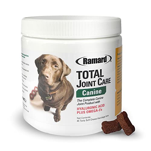 Ramard Total Joint Supplement for Dogs-MSM Glucosamine Chondroitin for Dogs & Hyaluronic Acid, Vitamins and Supplements for Small & Large Dog Breeds (45 Chews Jar, 1-Pack)