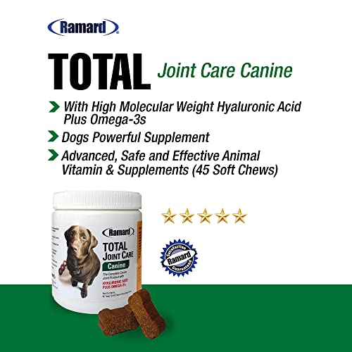 Ramard Total Joint Supplement for Dogs-MSM Glucosamine Chondroitin for Dogs & Hyaluronic Acid, Vitamins and Supplements for Small & Large Dog Breeds (45 Chews Jar, 1-Pack)