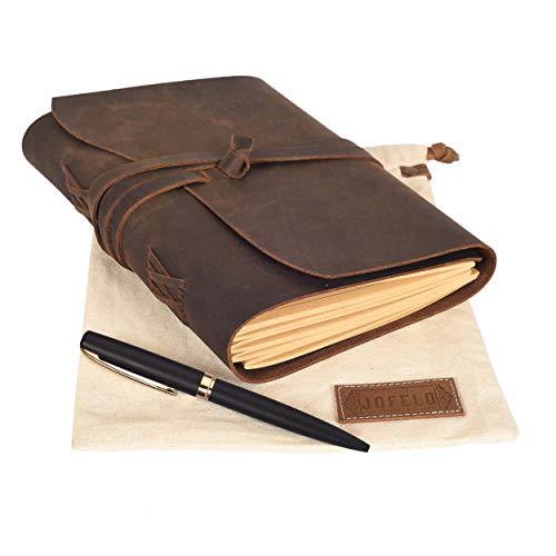 Jofelo Leather Journal Lined Paper Gift Set -LARGE 7 x 9 Refillable Journal for Men Women, Leather Bound Notebook, Handmade Vintage Writing Notebook, Travel Diary A5 Lined Pages