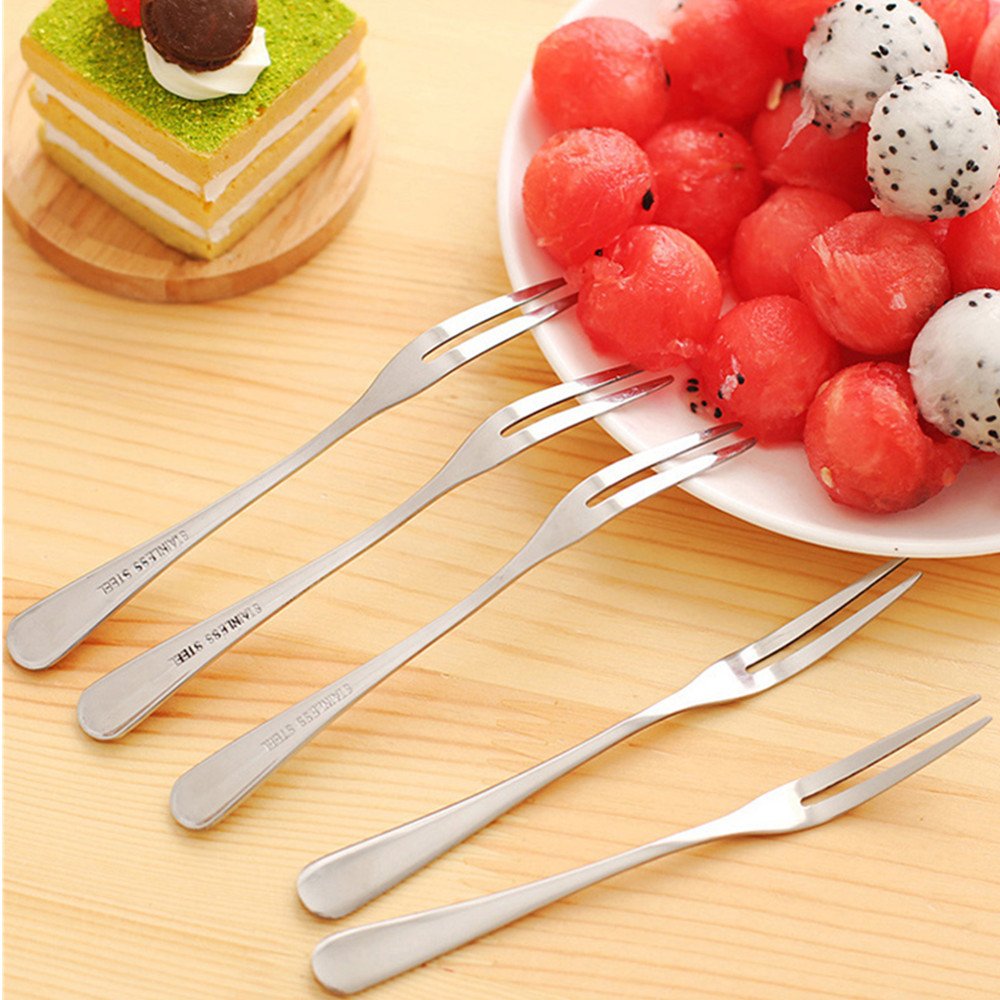 Hosybal Crab Stainless Steel Forks,Escargot Forks 2 Prong Tasting Appetizer Forks Portable Cocktail Salad Fruit Forks for Party Travel,Set of 10, 5 Inches (10 Pcs)