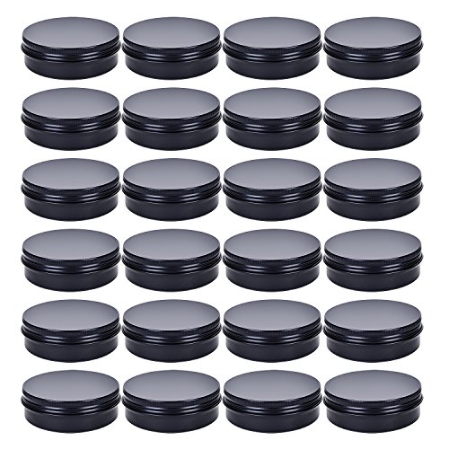 TMO 4 oz. Aluminum Tins Container 24 Pack Round Screw Lid Containers Jars Metal Storage Tin Jars Aluminum Tin Cans Food Tins Travel Tins,Black