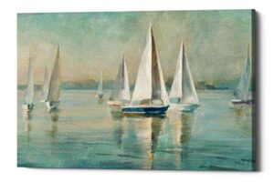 epic graffiti 'sailboats at sunrise' by danhui nai canvas wall art, 26 in x 40 in, green