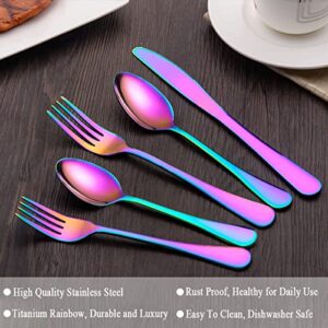 Berglander Flatware Set 20 Piece, Stainless Steel With Titanium Colorful Plated, Multicolor Flatware Set, Silverware, Rainbow Color Cutlery Set Service For 4