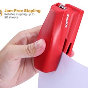 Bostitch Office 20 Sheet Mini Stapler with 210 Staples, Fits into the Palm of Your Hand, Red