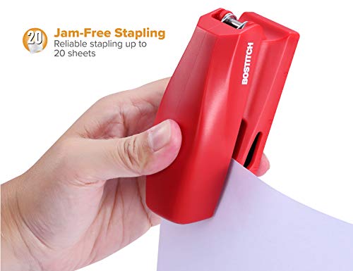 Bostitch Office 20 Sheet Mini Stapler with 210 Staples, Fits into the Palm of Your Hand, Red