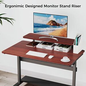 EUREKA ERGONOMIC Mobile Height Adjustable Standing Desk,41 Inch Rolling Stand Up Computer Workstation with Monitor Shelf, Portable Home Office Desk with Wheels,CPU Stand & Detachable Hutch, Teak