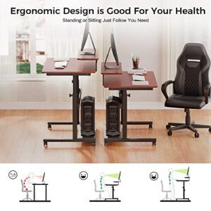 EUREKA ERGONOMIC Mobile Height Adjustable Standing Desk,41 Inch Rolling Stand Up Computer Workstation with Monitor Shelf, Portable Home Office Desk with Wheels,CPU Stand & Detachable Hutch, Teak