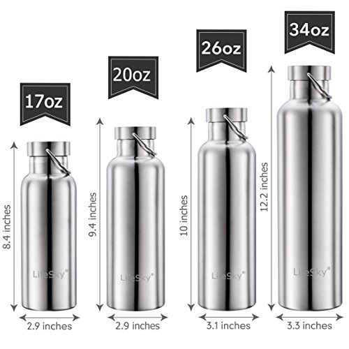 LifeSky Stainless Steel Water Bottle, Double Wall Vacuum Insulated Leak Proof Sports Bottle, Keep liquid Cold for up to 24 Hours, Wide Mouth, 34 OZ