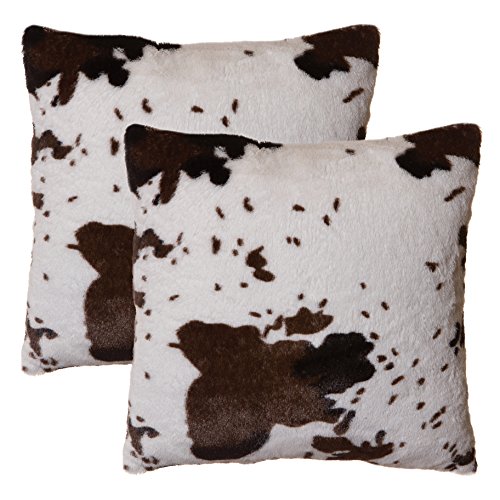 North End Decor Faux Cowhide Plush Throw Pillow 2-Pack 18"x18" with Insert