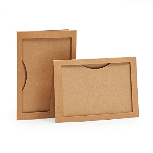 48 Pack Kraft Paper Photo Insert Cards with Envelopes, 4x6 Paper Frames, Photo Card Holder Inserts, Greeting Cards for Photos, Memories, Blank Inside (4 x 6 In) Brown